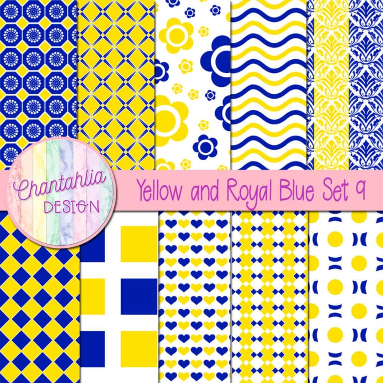 Free Yellow and Royal Blue Digital Papers with Patterned Designs