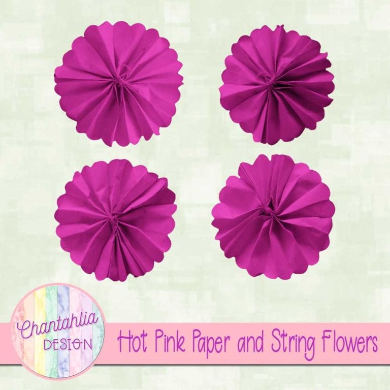 Free Paper and String Flowers Design Elements in Hot Pink