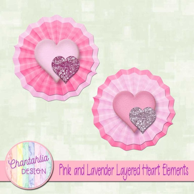 Free Pink and Lavender Layered Hearts for Digital Scrapbooking