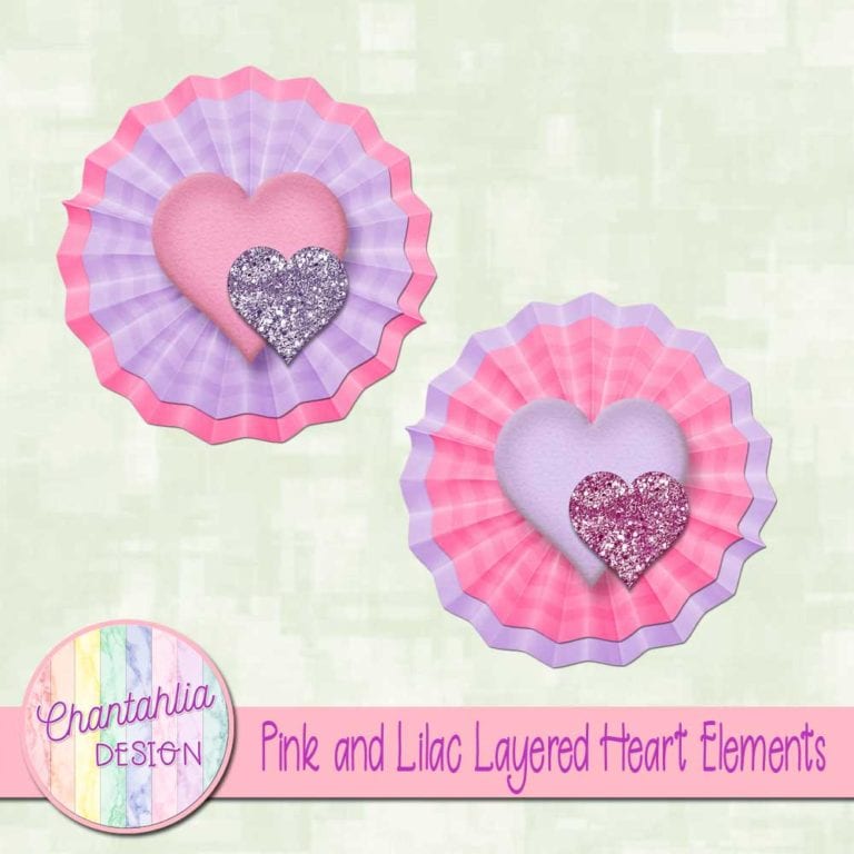Free Pink and Lilac Layered Hearts for Digital Scrapbooking