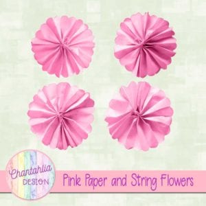 Free Paper and String Flowers Design Elements in Pink