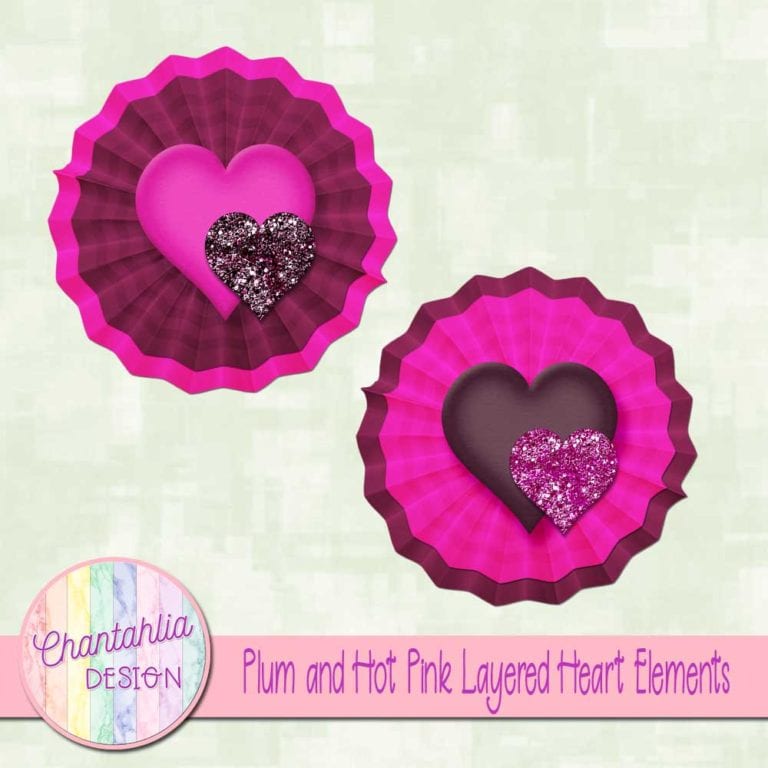 Free Plum and Hot Pink Layered Hearts for Digital Scrapbooking