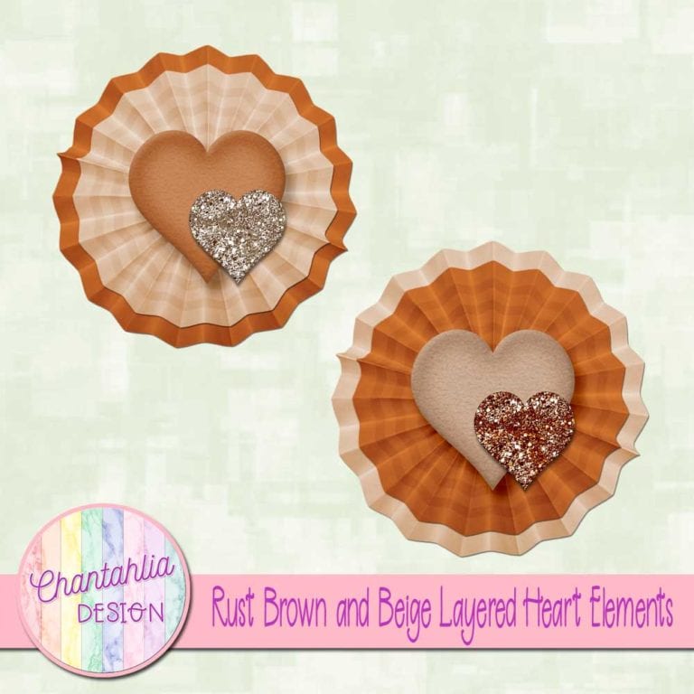 Free Rust Brown and Beige Layered Hearts for Digital Scrapbooking