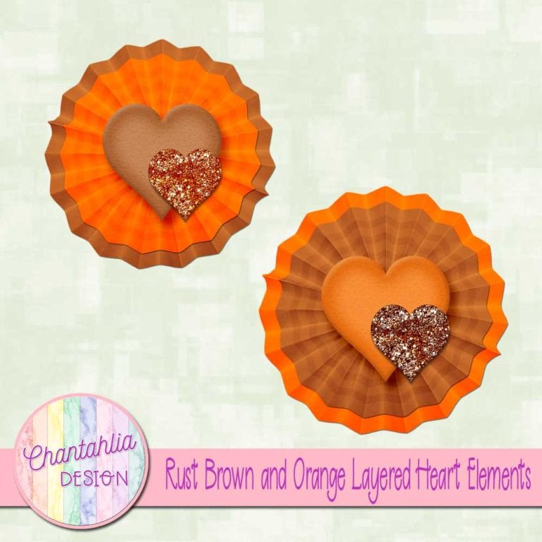 Free Rust Brown and Orange Layered Hearts for Digital Scrapbooking