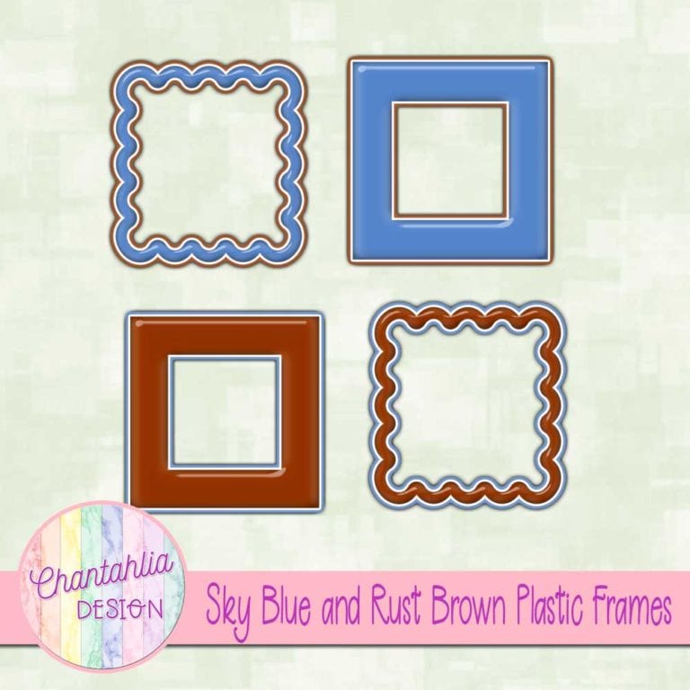 Free Sky Blue and Rust Brown Plastic Frames for Digital Scrapbooking