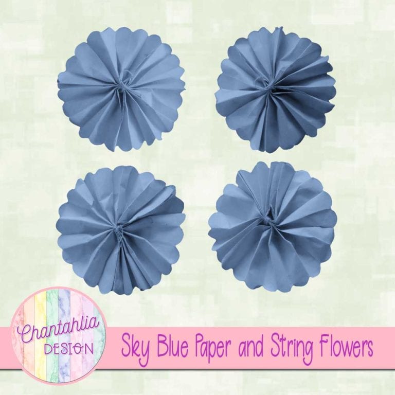 Free Paper and String Flowers Design Elements in Sky Blue