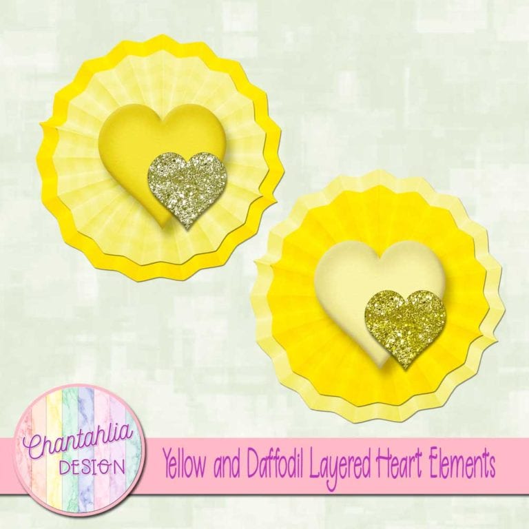 Free Yellow and Daffodil Layered Hearts for Digital Scrapbooking