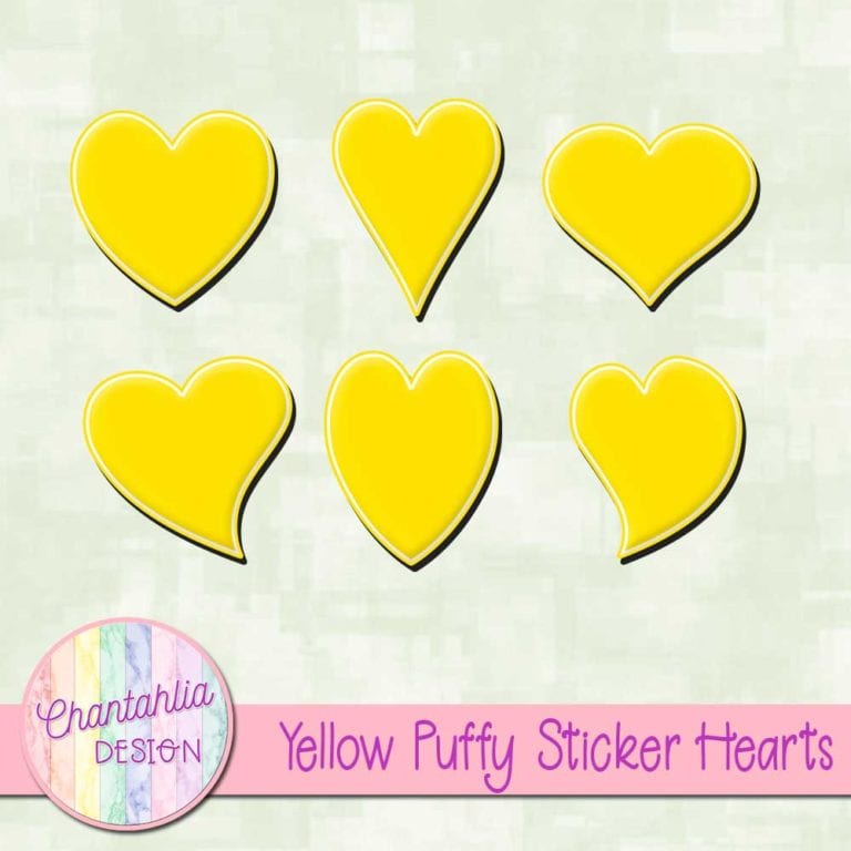 Free Puffy Sticker Hearts Design Elements in Yellow