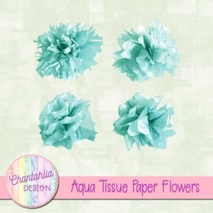 Free Tissue Paper Flowers Design Elements in Aqua