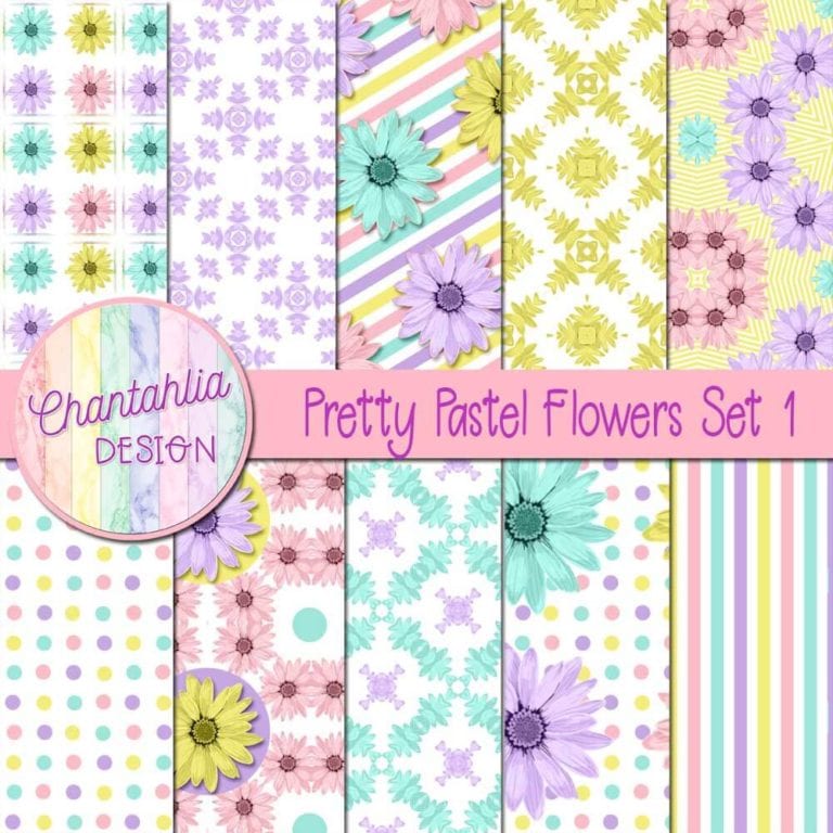 Free Pretty Pastel Flowers Digital Papers for Digital Scrapbooking