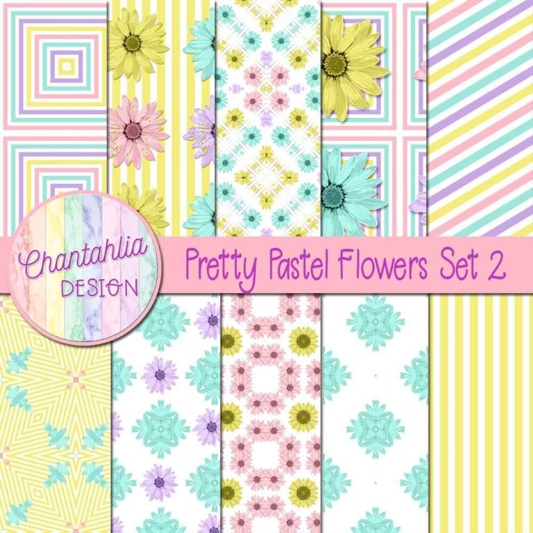 Free Pretty Pastel Flowers Digital Papers for Digital Scrapbooking