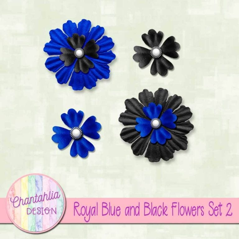 Free Royal Blue and Black Flowers for Digital Scrapbooking