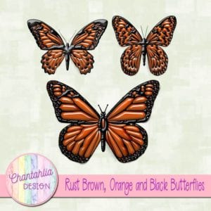 Free Black, Rust Brown and Orange Butterflies Design Elements for ...
