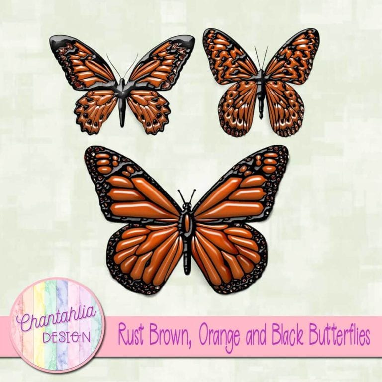 Free Black, Rust Brown and Orange Butterflies Design Elements for ...