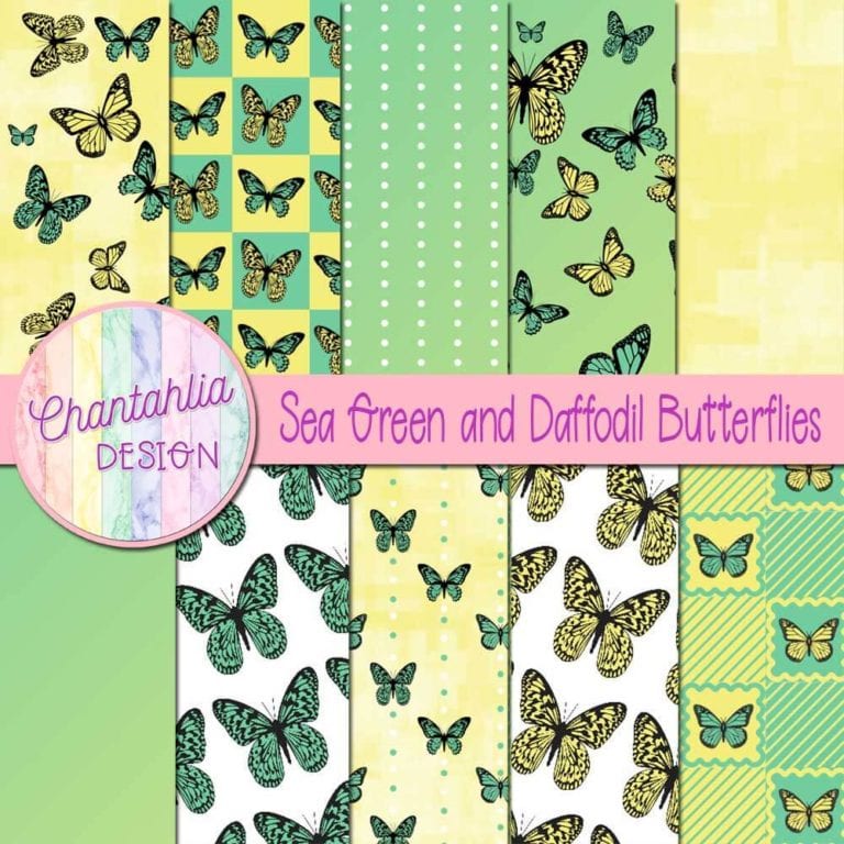 Free Sea Green and Daffodil Digital Papers with Butterfly Designs