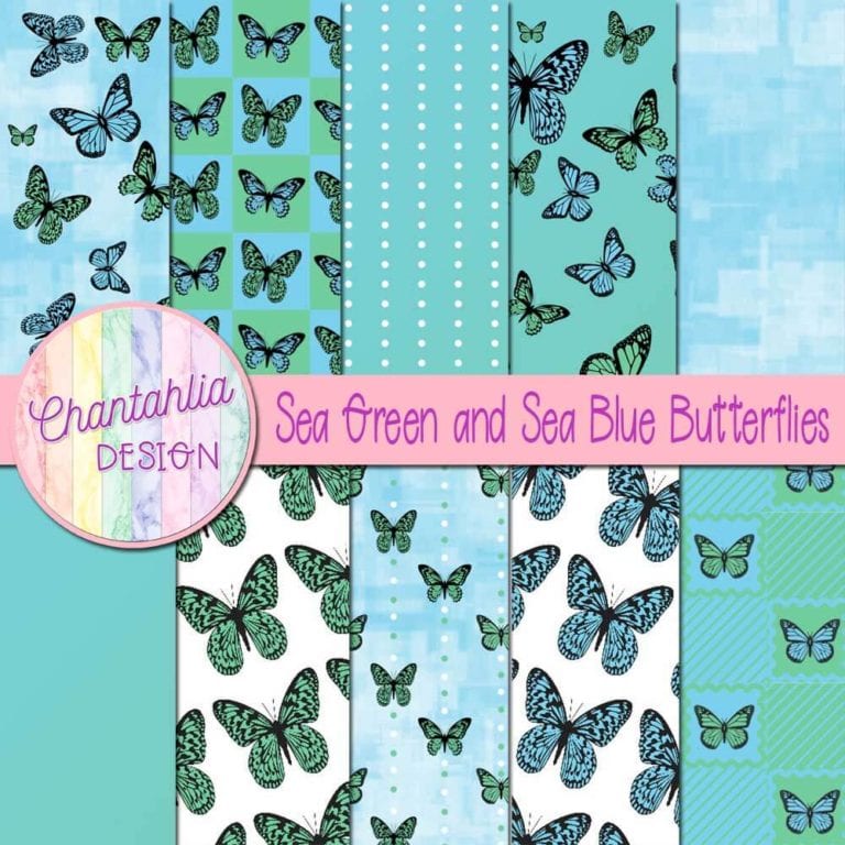 Free Sea Green and Free Sea Blue Digital Papers with Butterfly Designs