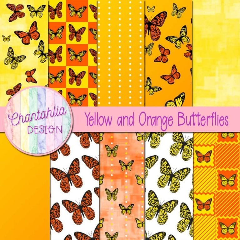 Free Yellow and Orange Digital Papers with Butterfly Designs