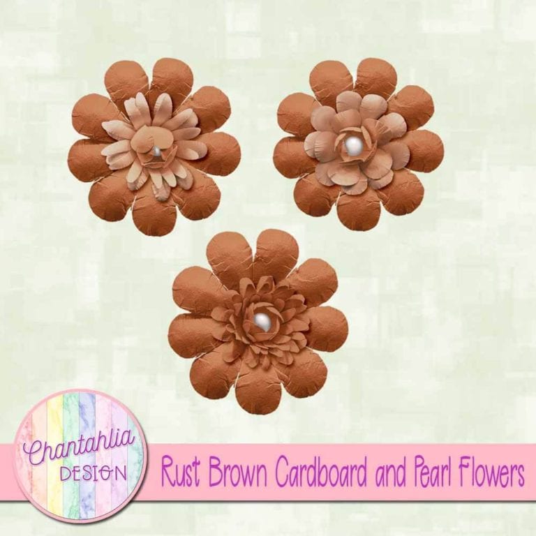 Free Cardboard and Pearl Flowers Design Elements in Rust Brown