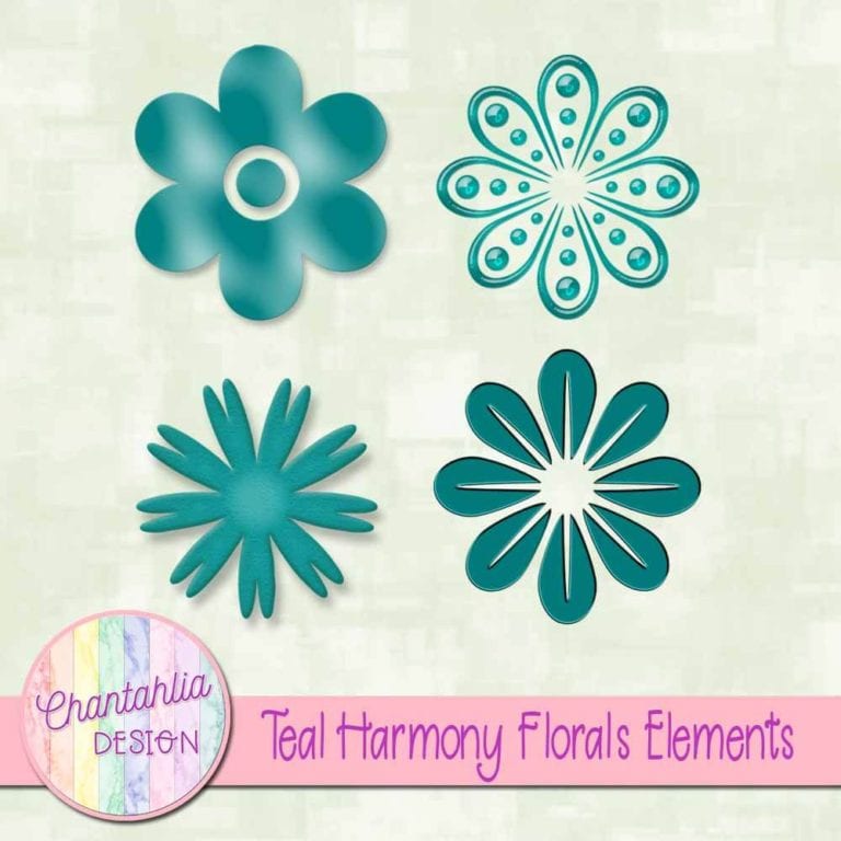 Free Teal Harmony Florals Design Elements for Digital Scrapbooking