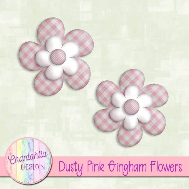 Free Gingham Flowers Design Elements in Dusty Pink