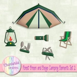 Free Forest Green and Beige Camping Elements