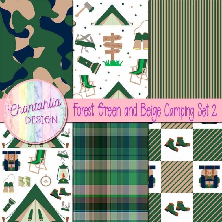 Free Forest Green and Beige Camping Digital Papers