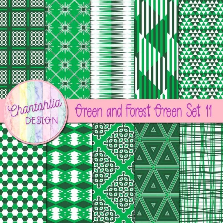 Free Green and Forest Green Digital Papers with Patterned Designs