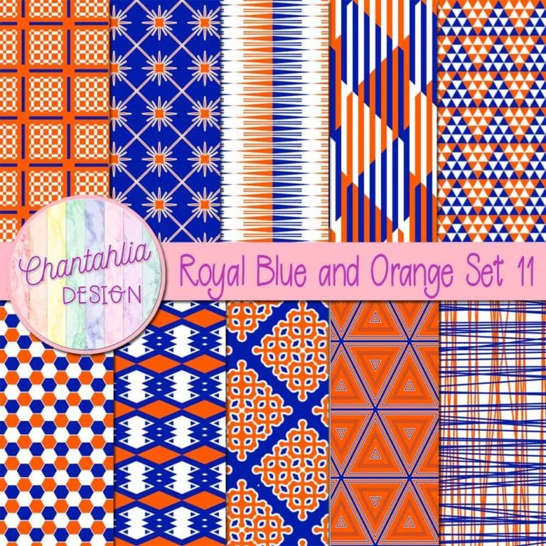 Free Royal Blue and Orange Digital Papers with Patterned Designs