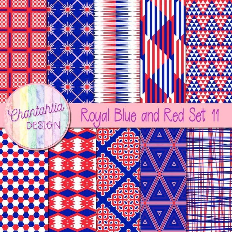 Free Royal Blue and Red Digital Papers with Patterned Designs