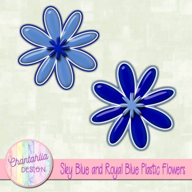 Free Sky Blue and Royal Blue Plastic Flowers for Digital Scrapbooking