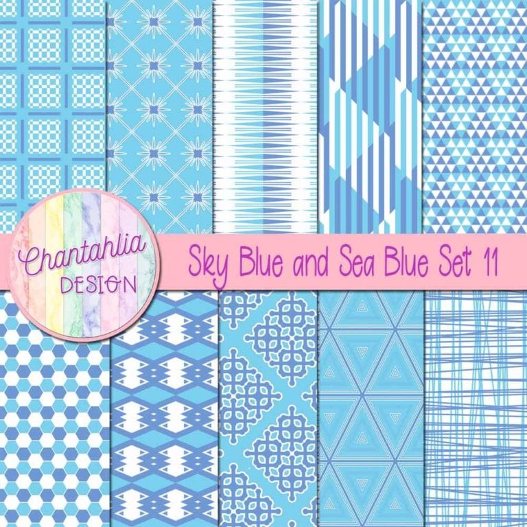 Free Sky Blue and Sea Blue Digital Papers with Patterned Designs