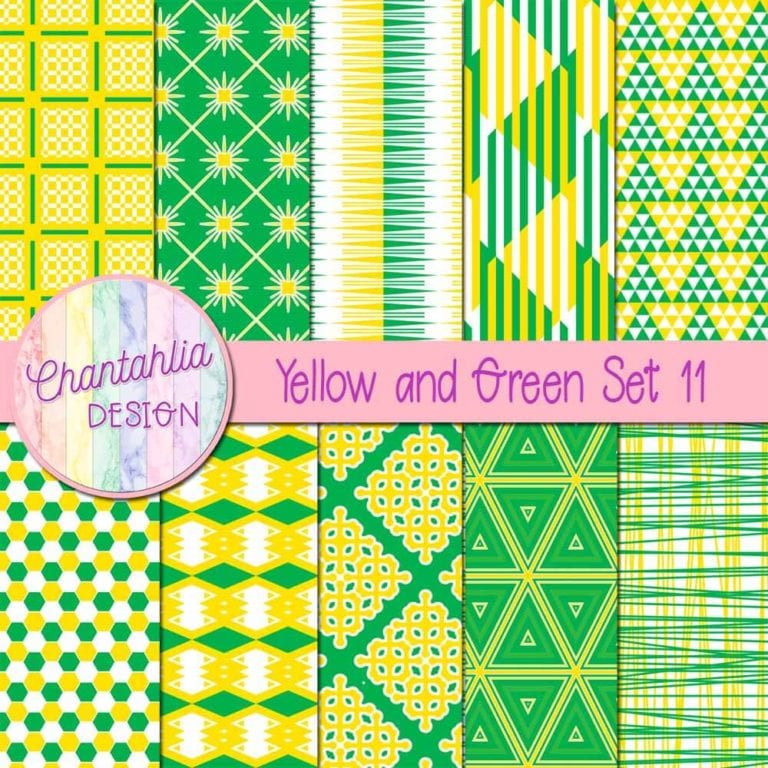 Free Yellow and Green Digital Papers with Patterned Designs