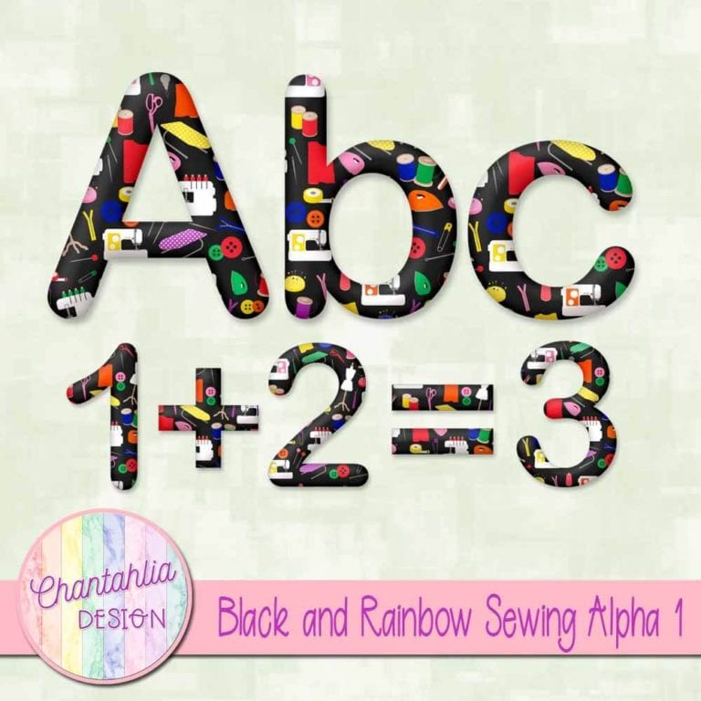 Free Black and Rainbow Sewing Alpha for Digital Scrapbooking