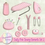 Free Dusty Pink Sewing Elements for Digital Scrapbooking