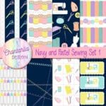 Free Navy and Pastel Sewing Digital Papers for Digital Scrapbooking