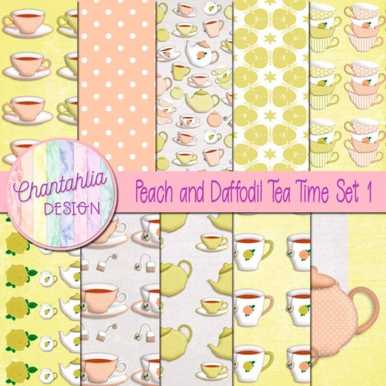Free Peach and Olive Tea Time Digital Papers