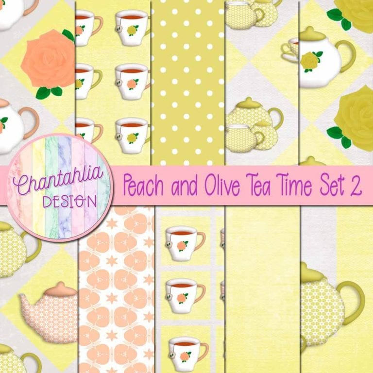 Free Peach and Olive Tea Time Digital Papers