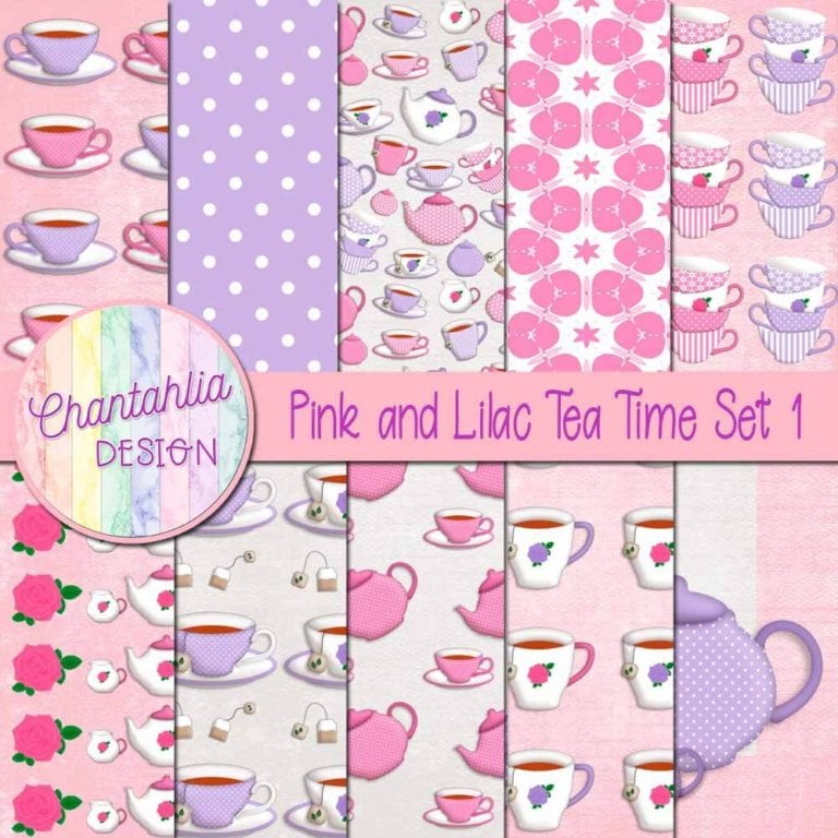 Free Pink and Lilac Tea Time Digital Papers