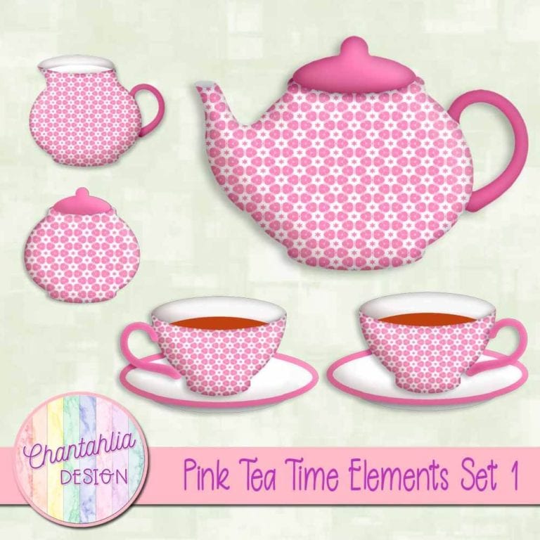 Free Pink Tea Time Elements