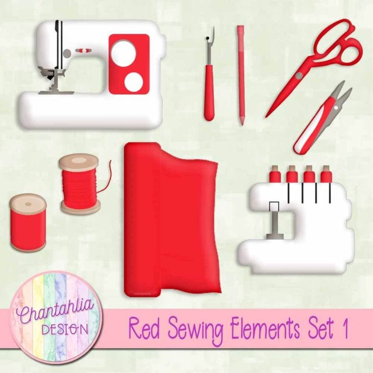 Free Red Sewing Elements for Digital Scrapbooking