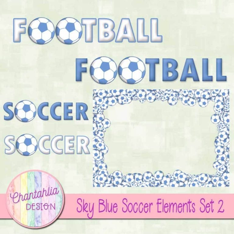Free Sky Blue Soccer Elements for Digital Scrapbooking and Other Crafts