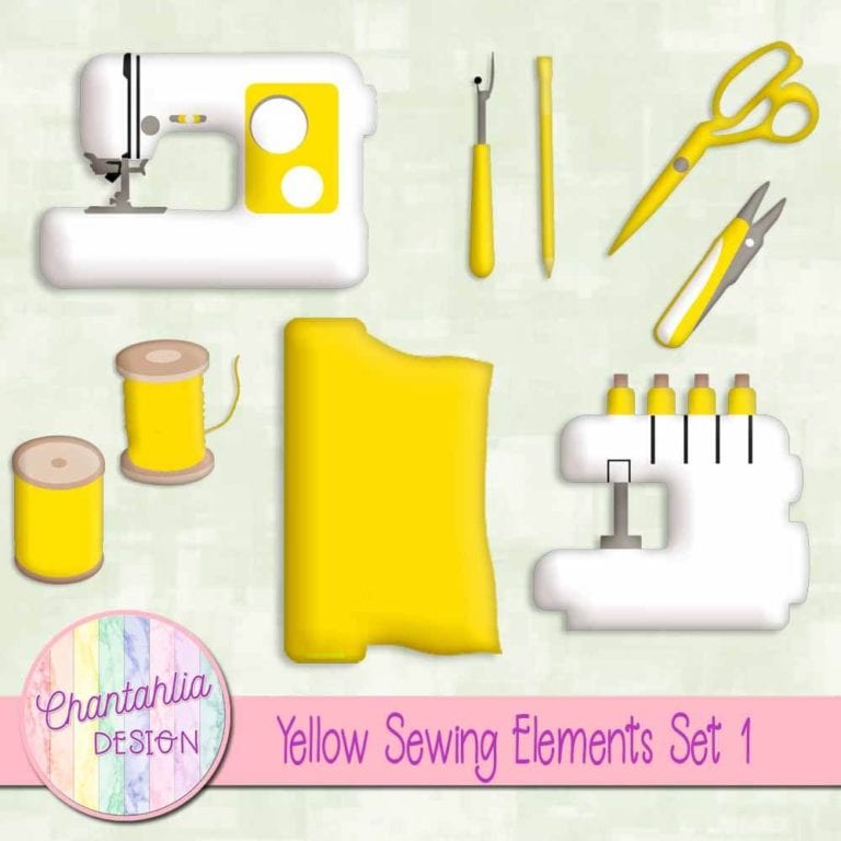 Free Yellow Sewing Elements for Digital Scrapbooking