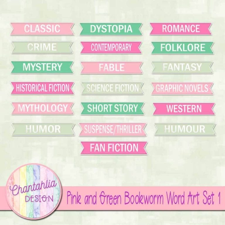 Free Pink and Green Bookworm Word Art
