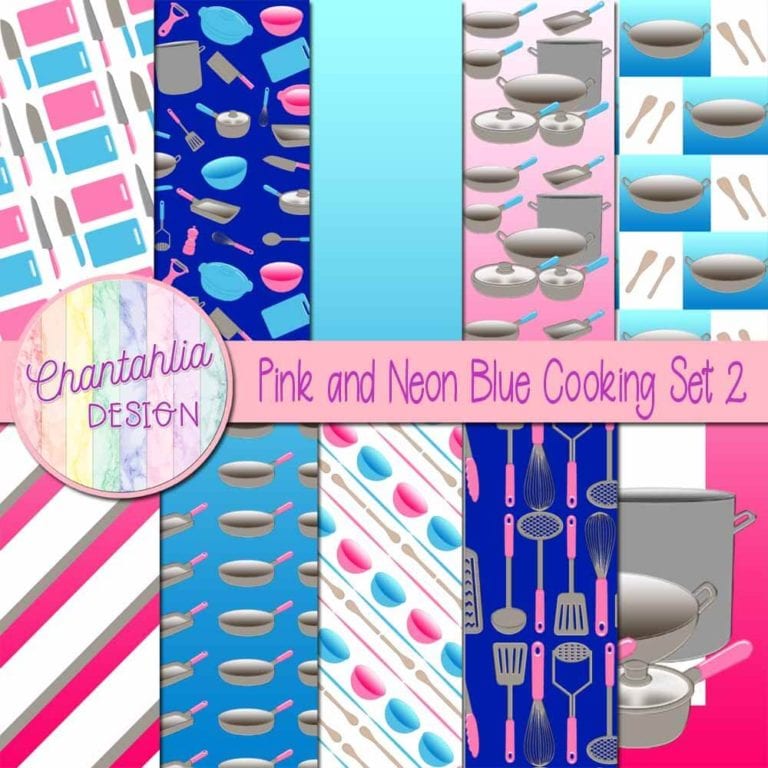 Free Pink and Neon Blue Cooking Digital Papers for Digital Scrapbooking
