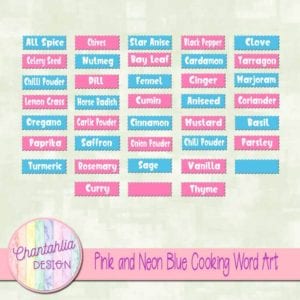 Free Neon Blue and Pink Cooking Word Art for Digital Scrapbooking