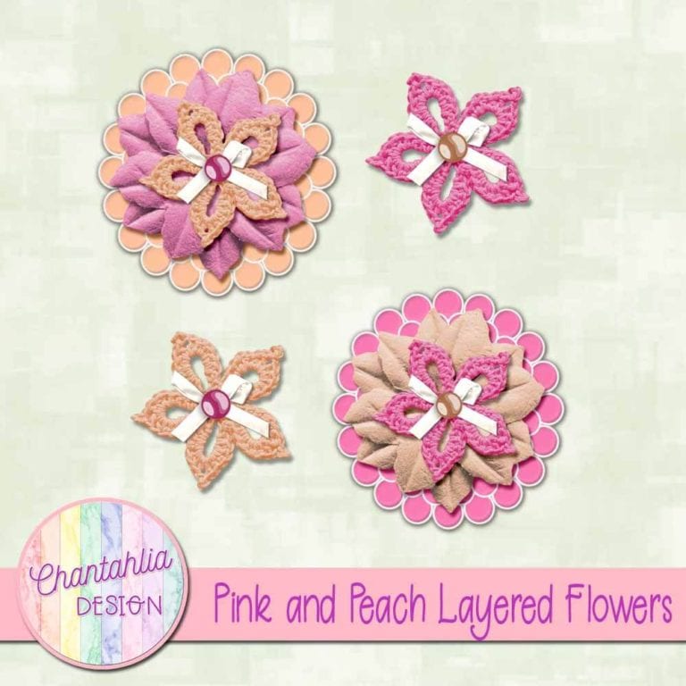 Free Pink and Peach Layered Flowers for Digital Scrapbooking