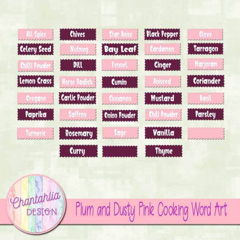 Free Plum and Dusty Pink Cooking Word Art for Digital Scrapbooking