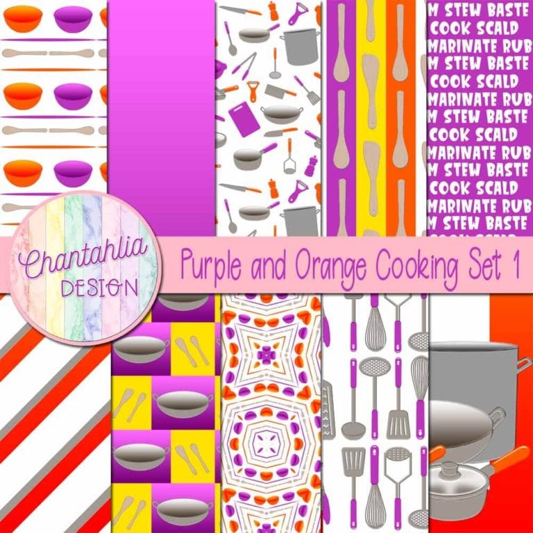 Free Purple and Orange Cooking Digital Papers for Digital Scrapbooking