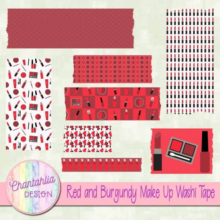 Free Red and Burgundy Make Up Washi Tape for Digital Scrapbooking