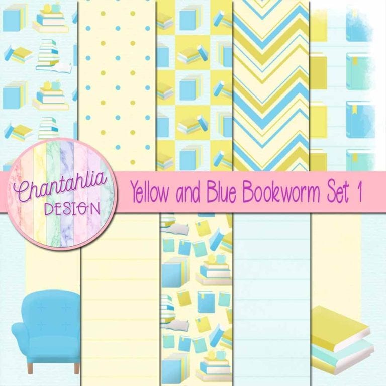 Free Yellow and Blue Bookworm Digital Papers